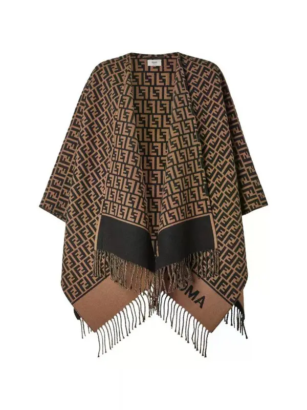 Fendi Ff-motif Fringed Poncho - Brown