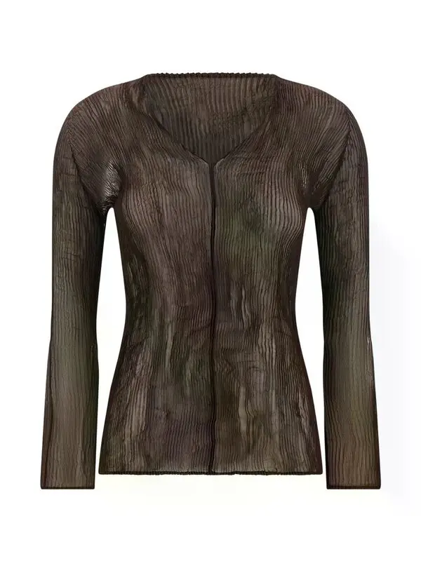 Issey Miyake Pleated V-neck Sweater - Brown