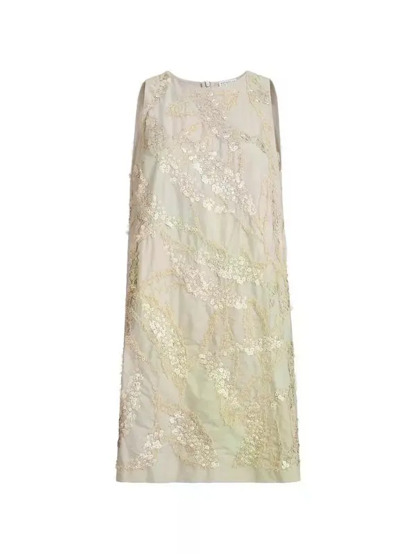 Brunello Cucinelli Techno Cotton Poplin Mini Dress With Dazzling Seabed Embroidery - Neutrals