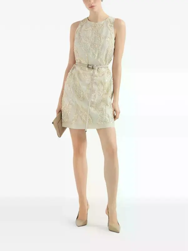Brunello Cucinelli Techno Cotton Poplin Mini Dress With Dazzling Seabed Embroidery - Neutrals