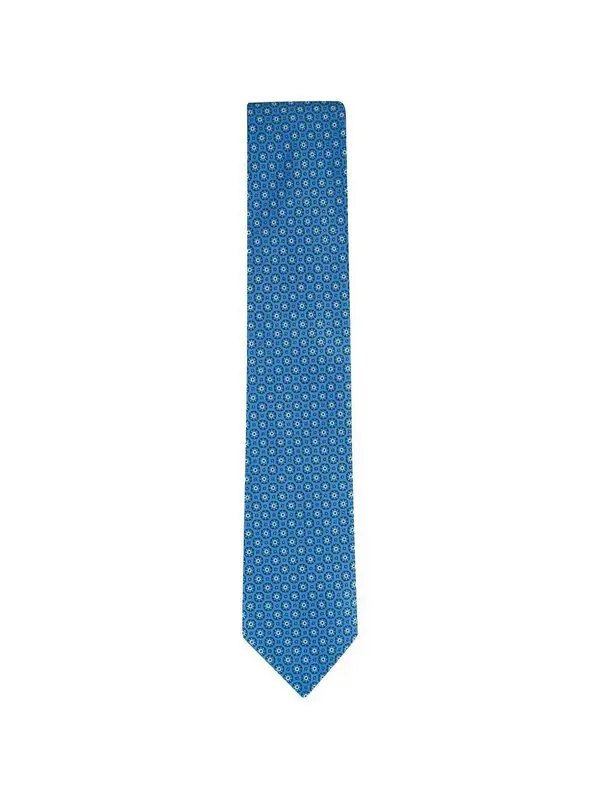 Eton Floral Print Silk Neck Tie - Blue