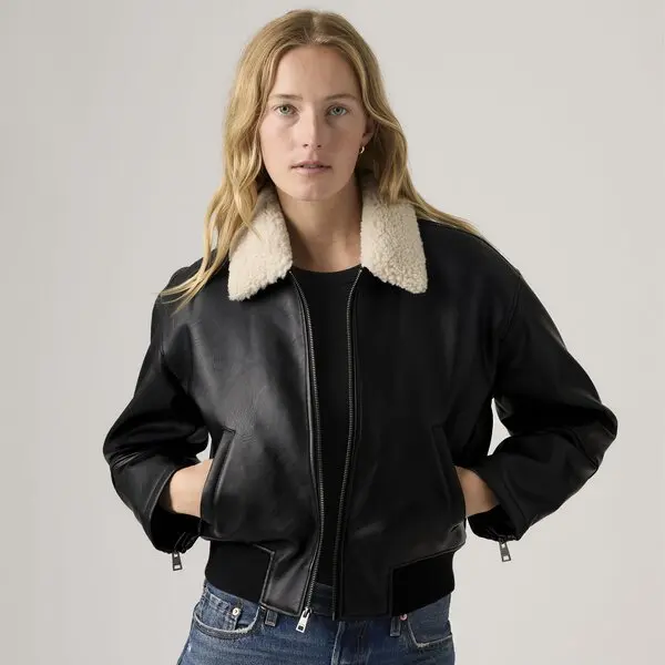 LEVI'S Faux Leather Sherpa Collar Bomber Jacket