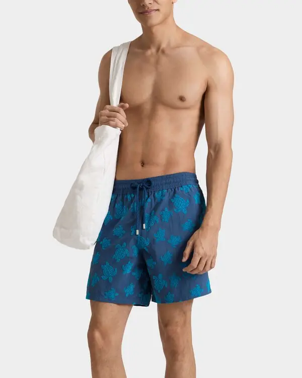 Vilebrequin Flocked Ronde Des Tortues Moorea Swim Trunks - Blue