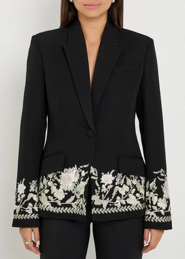 Erdem Floral-embroidered Wool Blazer