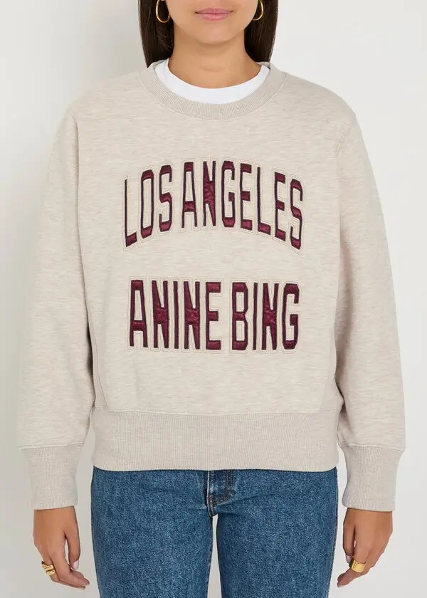 ANINE BING Harry Shrunken Logo-appliquéd Cotton Sweatshirt