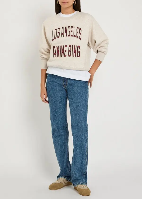 ANINE BING Harry Shrunken Logo-appliquéd Cotton Sweatshirt