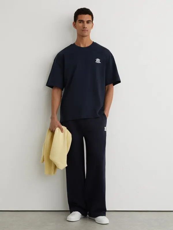 REISS Rainer Monogram Embroidered Relaxed-fit T-shirt - Navy