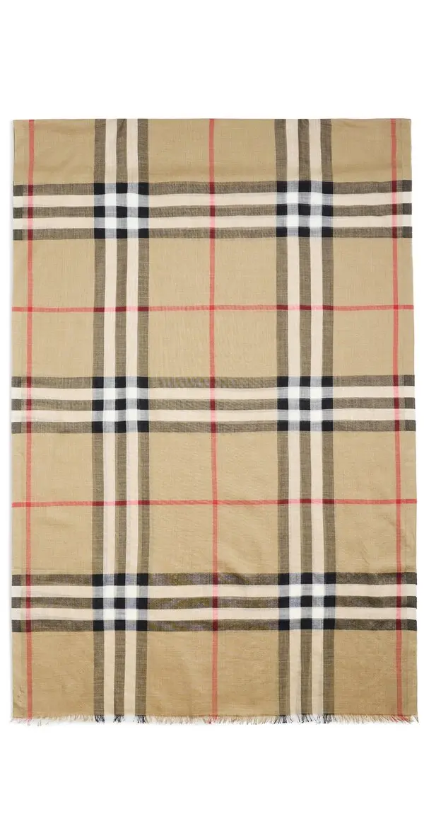 Burberry Wide Check Wool Silk Gauze Scarf - Archive Beige
