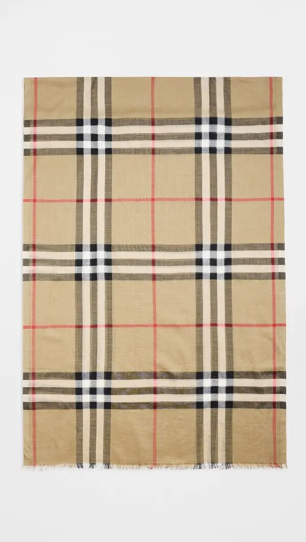 Burberry Wide Check Wool Silk Gauze Scarf