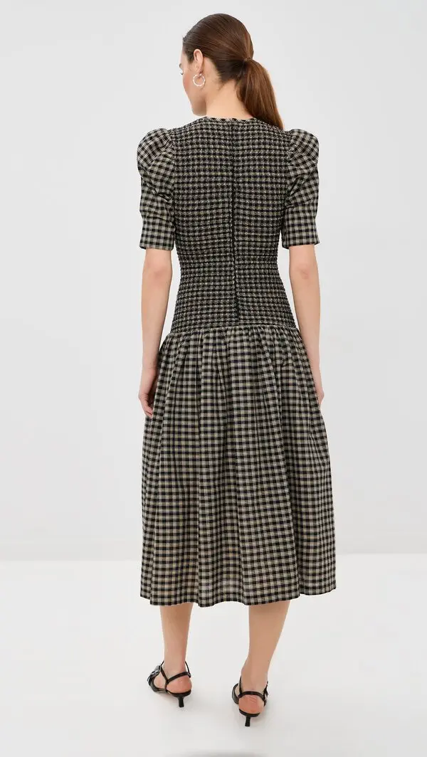 knee length dresses for ladies Button Up Plaid Midi Dress (Black/White) main image 0