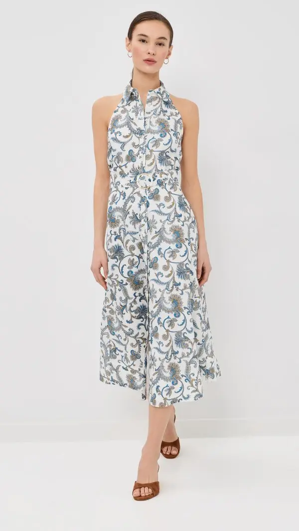 Veronica Beard Mackey Paisley Print Belted Midi Dress - Dove Multi