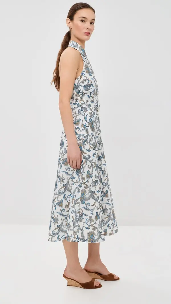 Veronica Beard Mackey Paisley Print Belted Midi Dress - Dove Multi