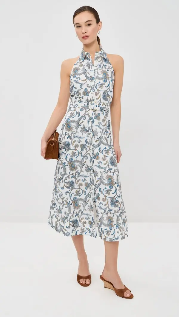 Veronica Beard Mackey Paisley Print Belted Midi Dress - Dove Multi