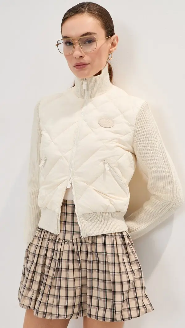 Burberry Kelsley Quilted Jacket With Knit Trim - Ceramic White