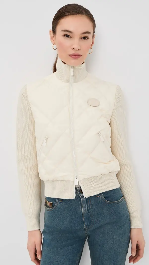 Burberry Kelsley Quilted Jacket With Knit Trim - Ceramic White