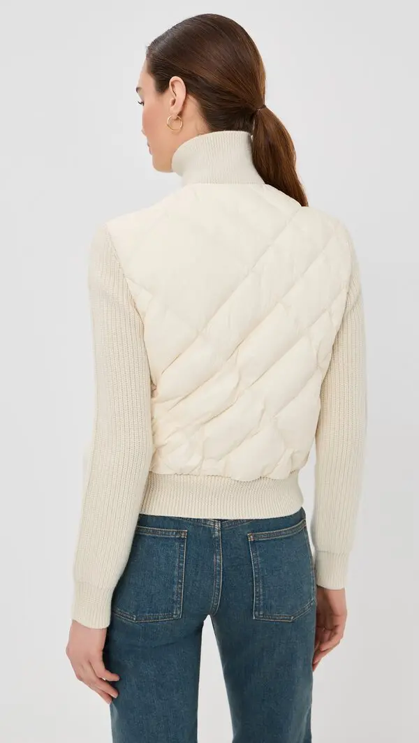 Burberry Kelsley Quilted Jacket With Knit Trim - Ceramic White