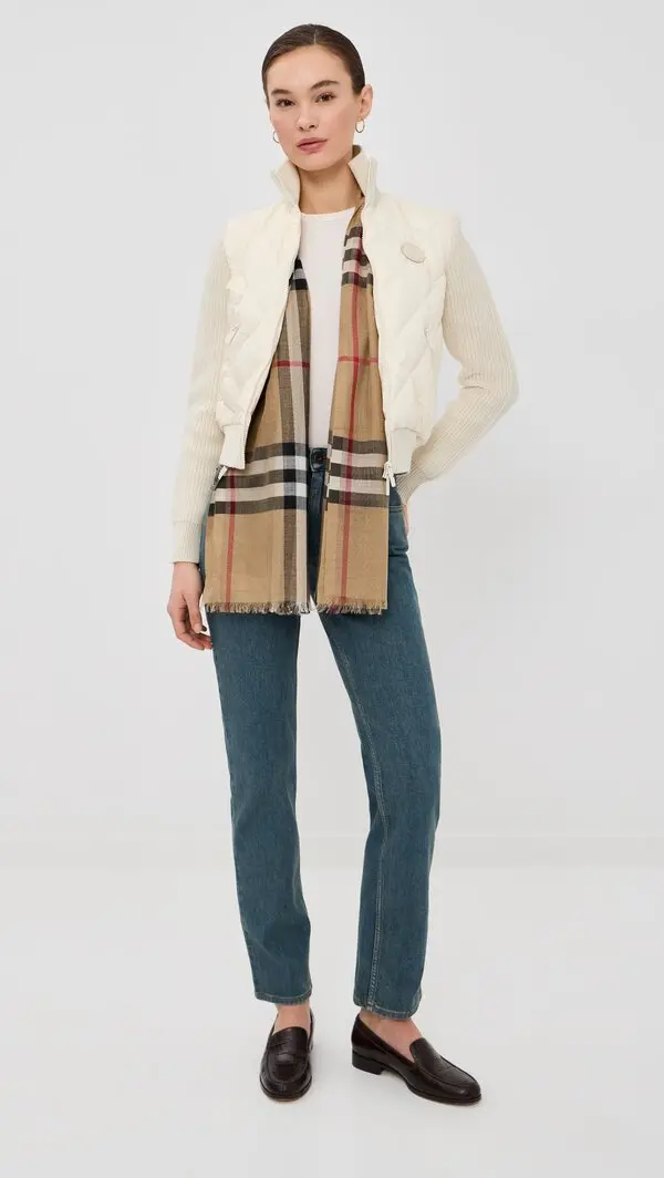 Burberry Kelsley Quilted Jacket With Knit Trim - Ceramic White