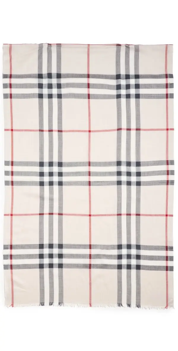 Burberry Wide Check Wool Silk Gauze Scarf - Stone Check
