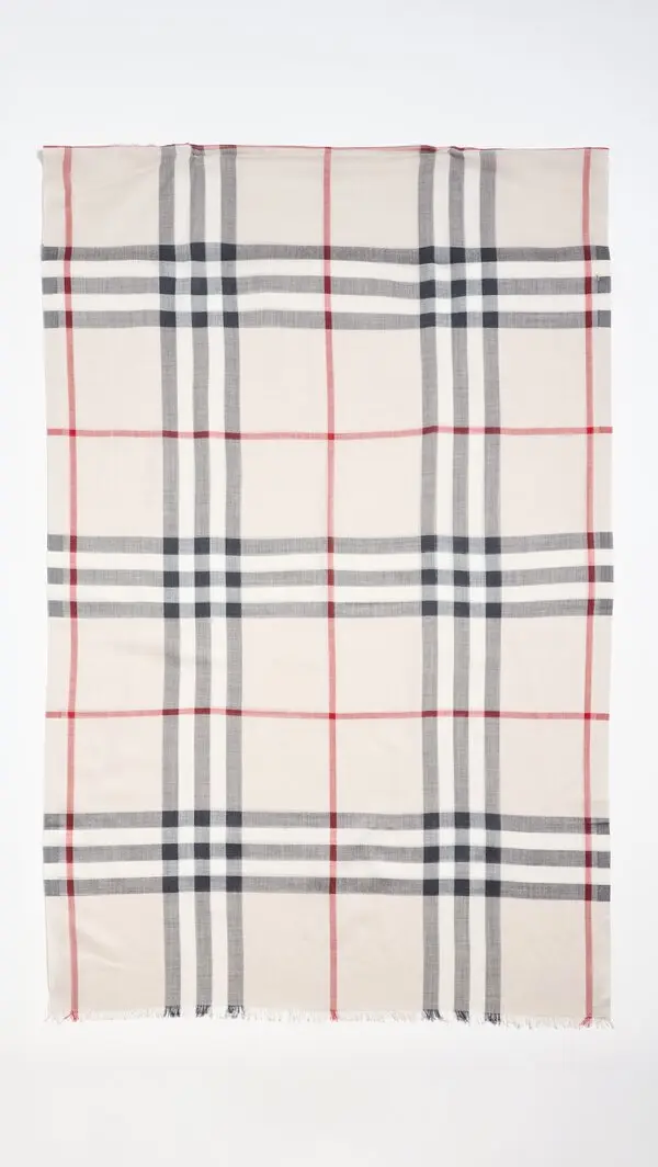 Burberry Wide Check Wool Silk Gauze Scarf - Stone Check