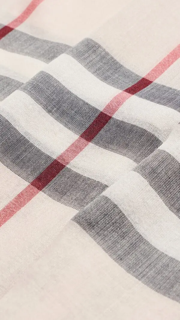 Burberry Wide Check Wool Silk Gauze Scarf - Stone Check