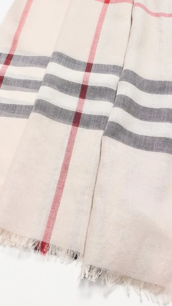 Burberry Wide Check Wool Silk Gauze Scarf - Stone Check