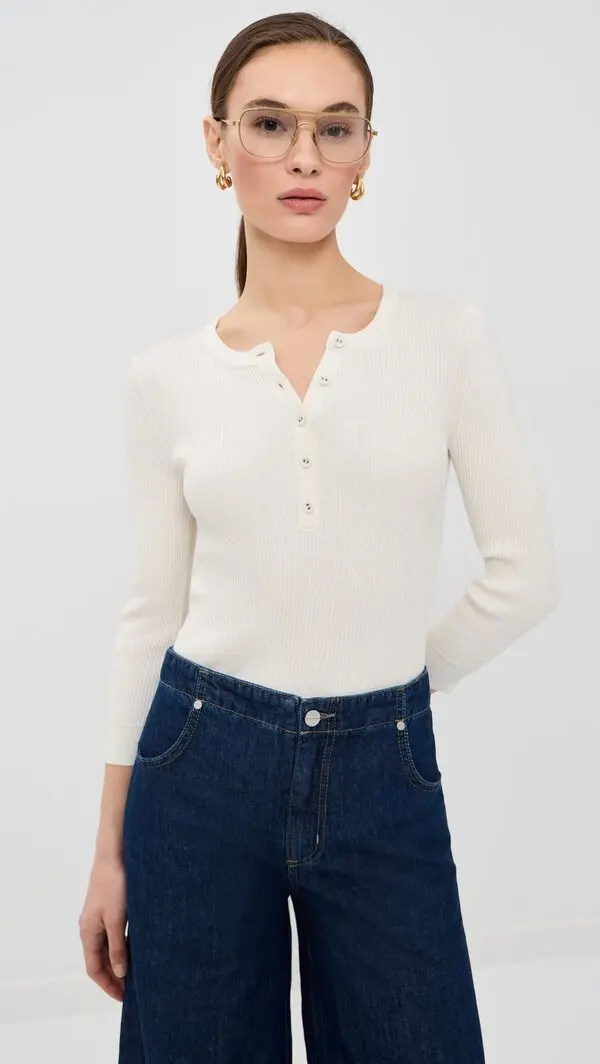 TWP 3/4 Sleeve Ribbed Henley