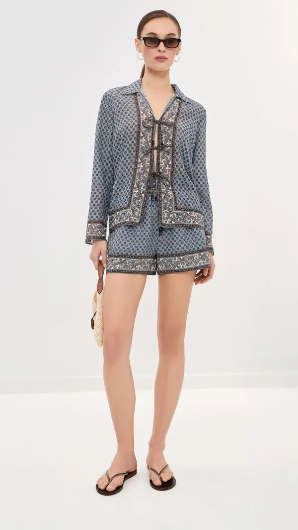 Veronica Beard Vilvaldi Drawstring Shorts - Blue Jay Multi