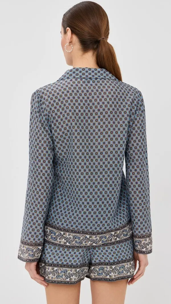 Veronica Beard Printed Voile Top With Ties