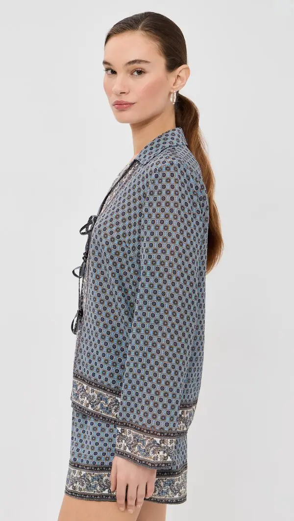 Veronica Beard Printed Voile Top With Ties