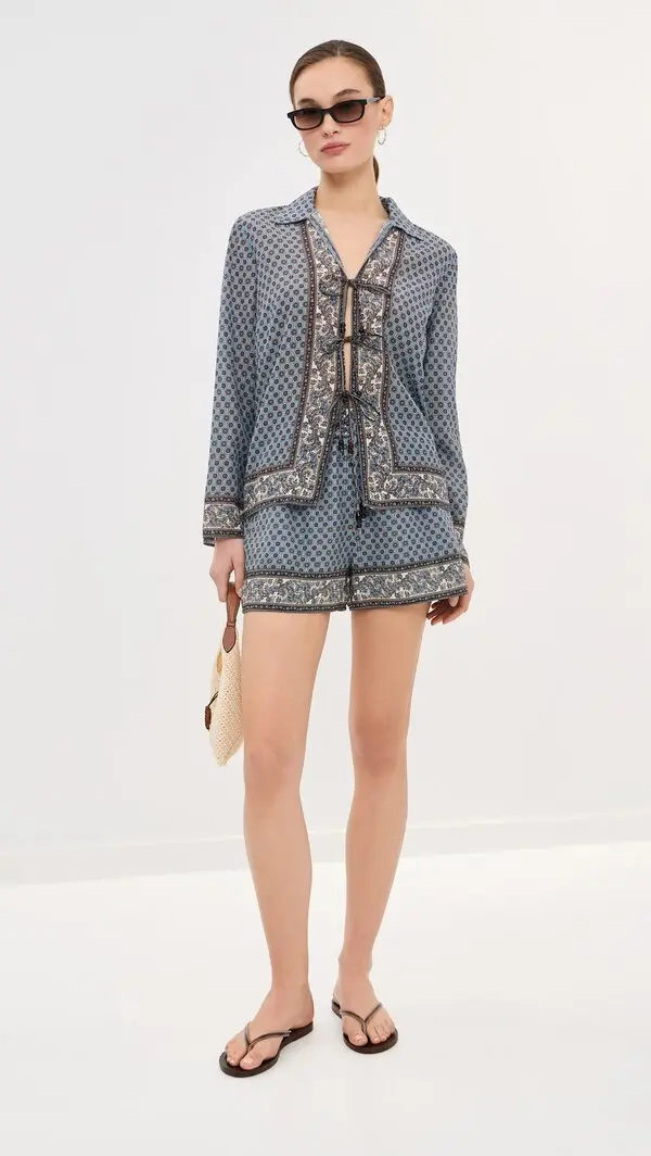 Veronica Beard Printed Voile Top With Ties