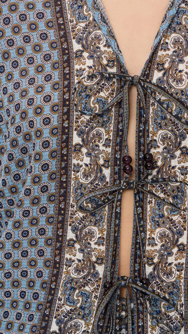 Veronica Beard Printed Voile Top With Ties