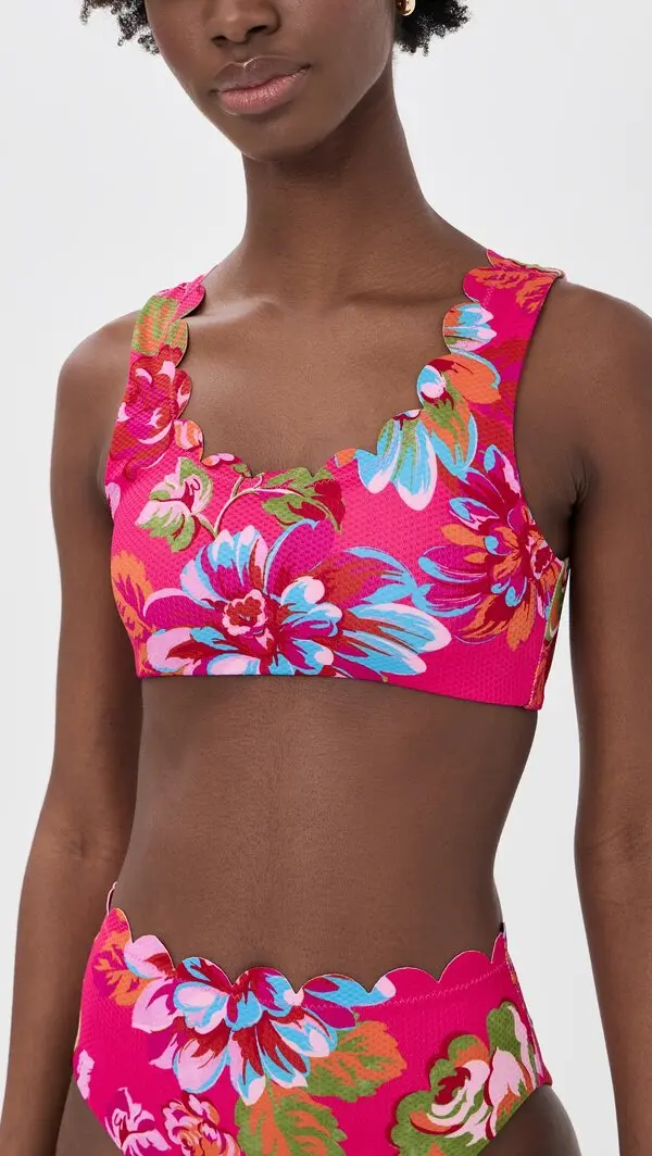 Beach Riot Madison Bikini Top Floral Print Scalloped Trim - Sugar Bloom