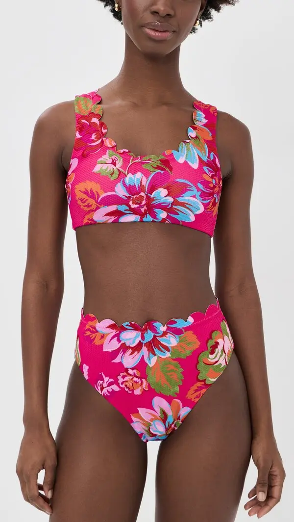 Beach Riot Madison Bikini Top Floral Print Scalloped Trim - Sugar Bloom
