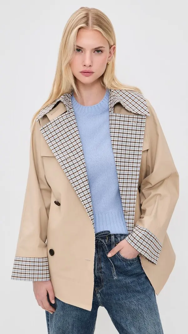 Rails Lucien Plaid Trim Belted Jacket - Sand