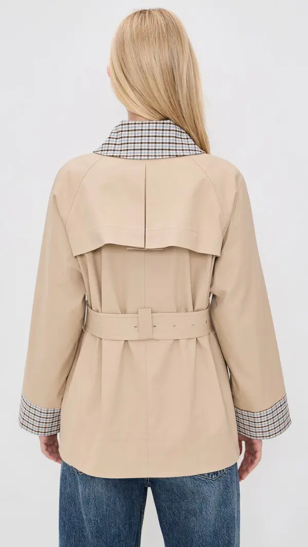 Rails Lucien Plaid Trim Belted Jacket - Sand