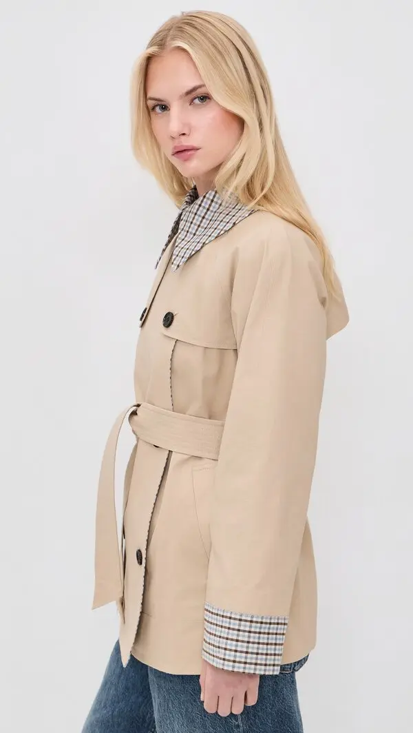 Rails Lucien Plaid Trim Belted Jacket - Sand