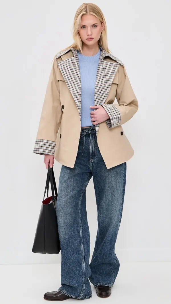 Rails Lucien Plaid Trim Belted Jacket - Sand