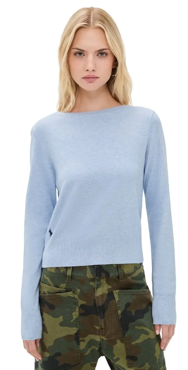 Polo Ralph Lauren Cotton Long Sleeve Boat Neck Pullover - Stone Blue Heather