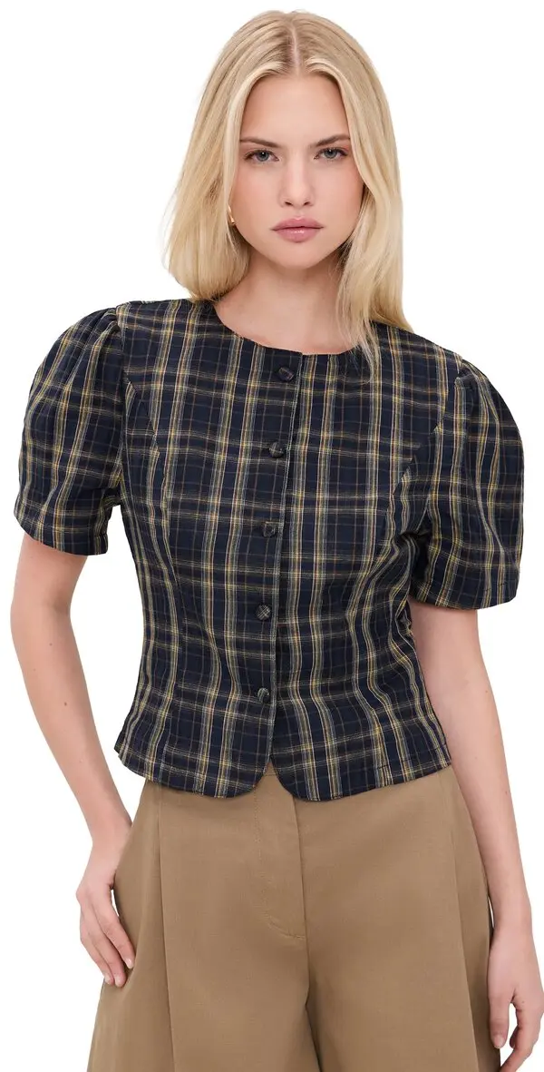 Lioness Femme Blouse - Navy Lemon Plaid