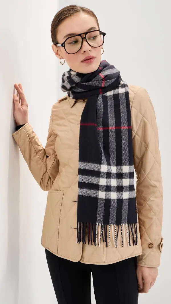 Burberry Giant Check Cashmere Scarf - Navy