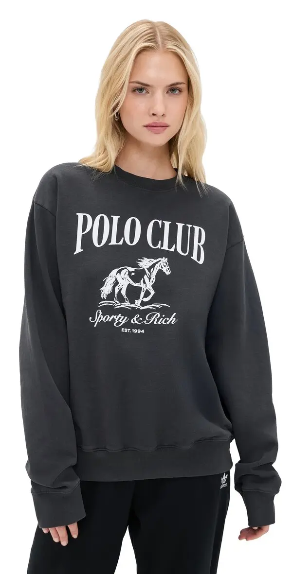 SPORTY & RICH Stallion Crewneck - Faded Black
