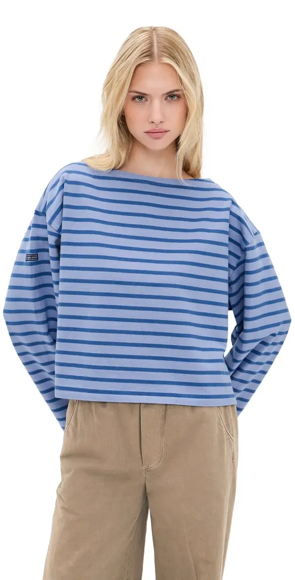 Polo Ralph Lauren Jersey Crop Mariner Long Sleeve Pullover - East Blue/liberty