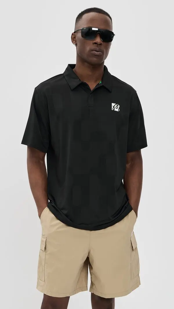 MALBON Performance Mesh Paneled Polo - Black