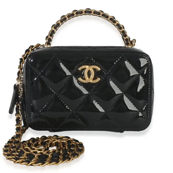 Chanel Quilted Patent Vanity Chain Bag - Black