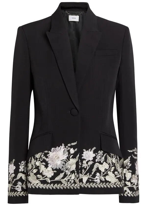 Erdem Floral-embroidered Wool Blazer - Black
