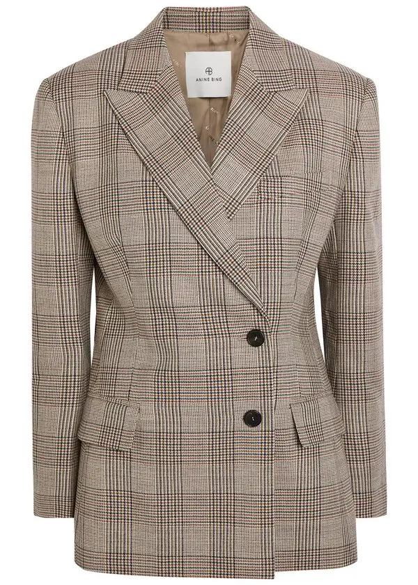 ANINE BING Aretha Checked Wool Blazer - Multicoloured