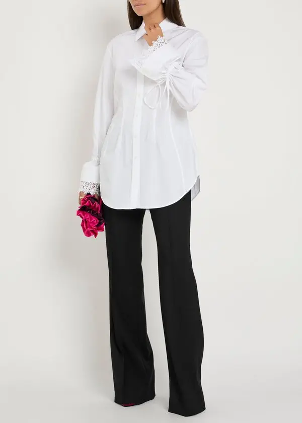 Erdem Lace-trimmed Cotton-poplin Shirt