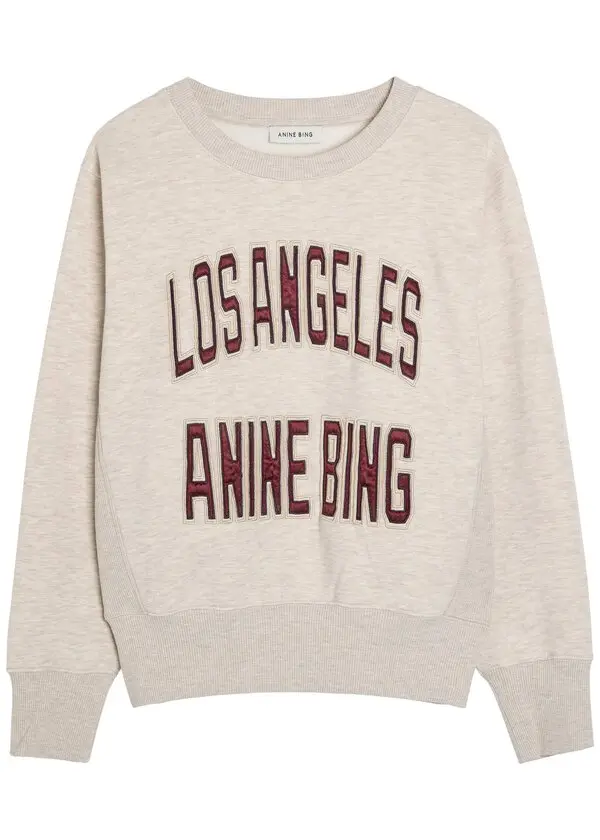 ANINE BING Harry Shrunken Logo-appliquéd Cotton Sweatshirt - Beige