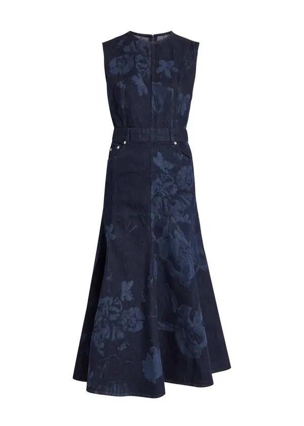 Erdem Floral-print Denim Midi Dress - Indigo