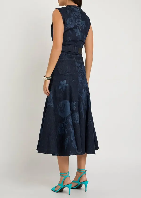 Erdem Floral-print Denim Midi Dress - Indigo